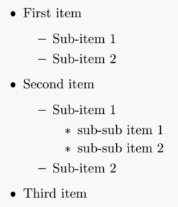 How To Represent Bullet Point List(unordered List) In Latex?